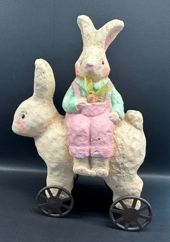 Heavy Easter Bunny Rabbit Sitting On Wheeled Bunny Toy, Spring Pastel ...