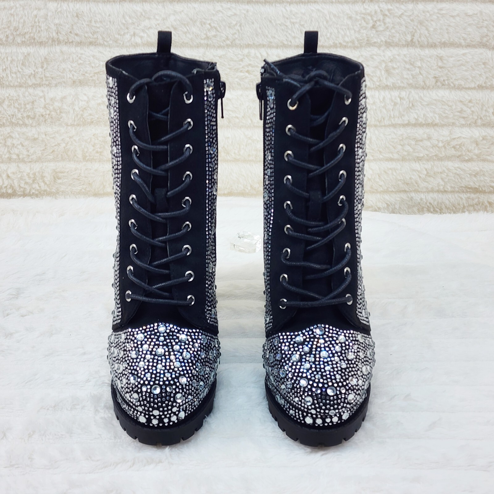 Wild Diva Vivian 15A Rhinestone Chunky Heel Platform Ankle Boots Black ...