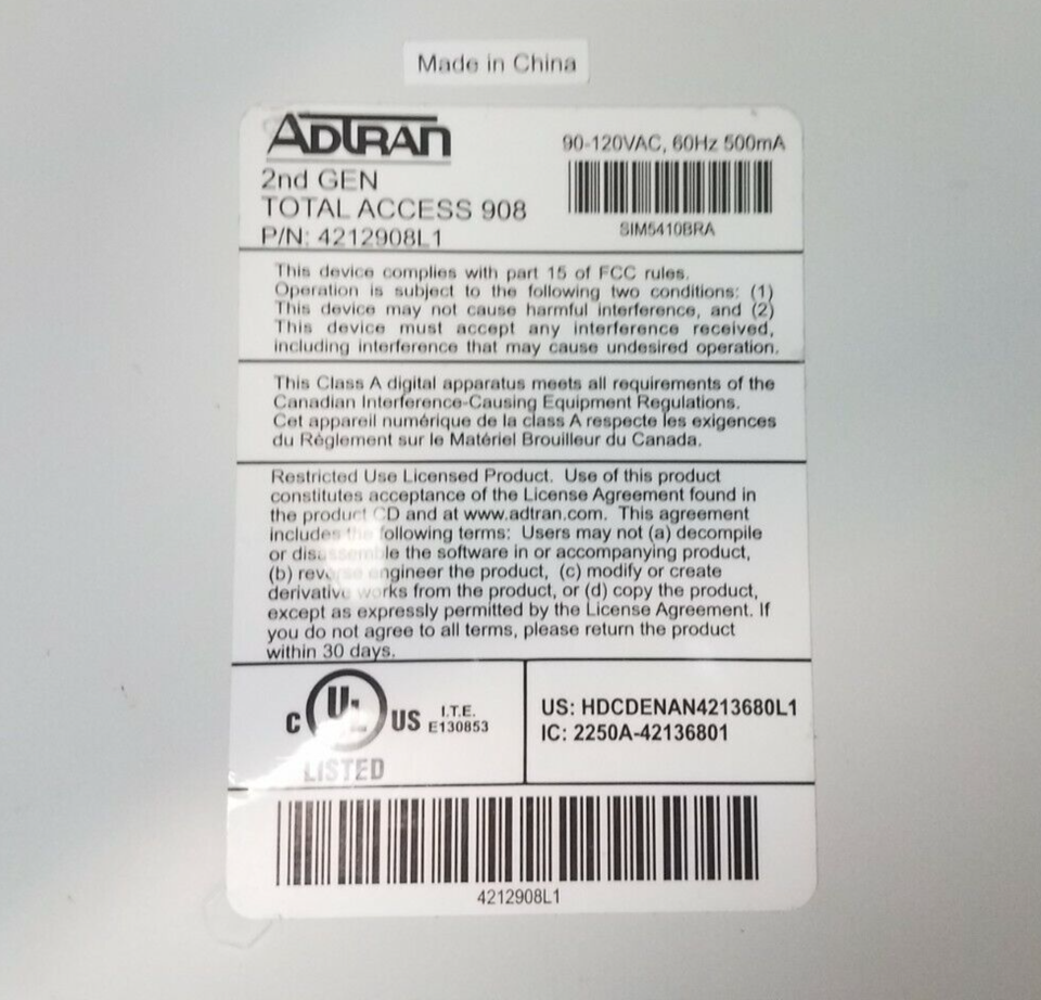 ADTRAN TOTAL ACCESS 908 2ND GEN(4212908L1) VOIP SIP GATEWAY USED/TESTED ...