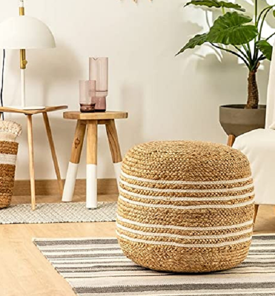 Pouffe Cover Braided Jute Foot Stool Cover Home Décor Modern Floor Pouf ...