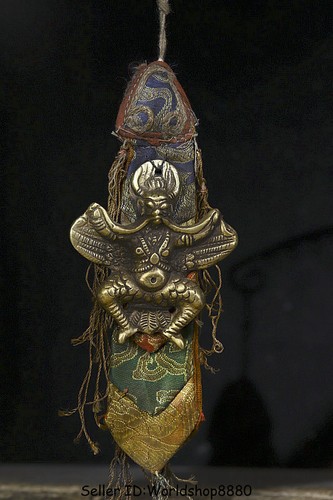 8" Old Tibet Copper Redpoll Winged Garuda Bird Eagle Buddha "Gua Jian ...
