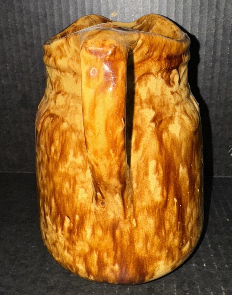 Bennington Rockingham Pitcher Yellow Ware Brown Drip Glaze Art Pottery ...