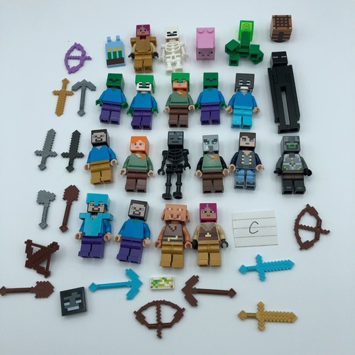 LEGO Minecraft bulk minifig lot of 20 with accessories weapons Creeper ...