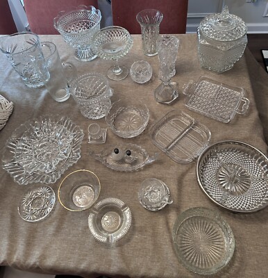BEAUTIFUL VINTAGE & ANTIQUE Crystal GLASS COLLECTIBLES 28 PIECES DONT ...