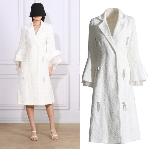 Women's Spring Suit Collar Long Trumpet Sleeve Lace Patchwork Rhinestone Coats | eBay