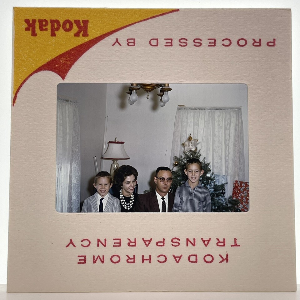 35mm Slide Vintage 60s Family Posed In Living Room By Christmas Tree | eBay