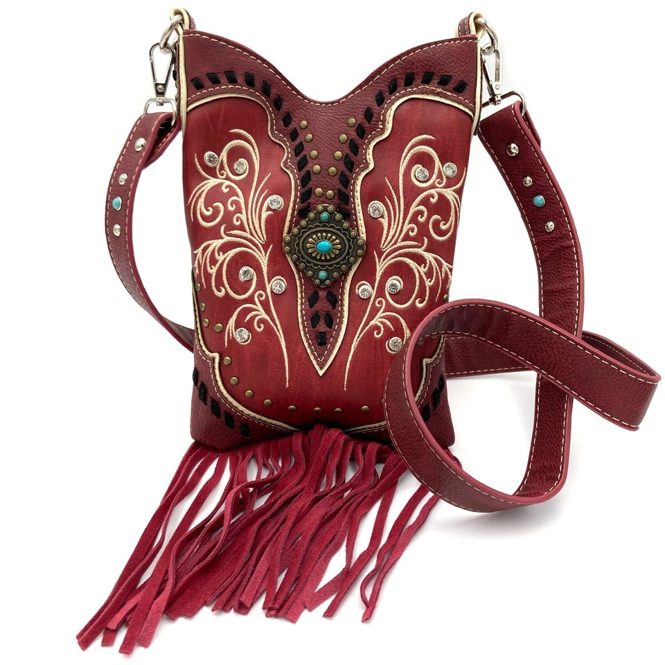 Women Cowgirl Western Country Floral Fringe Cross Body Messenger Purse ...