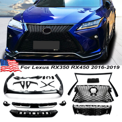 Black Front Upper Grille & Lower Mesh Sport Trim Kits For 16-19 Lexus ...