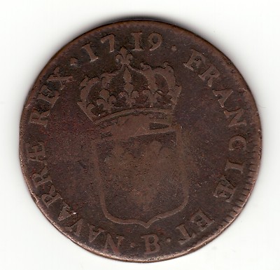 French Colonial, Rare 1719 B copper sol, John Law period | eBay