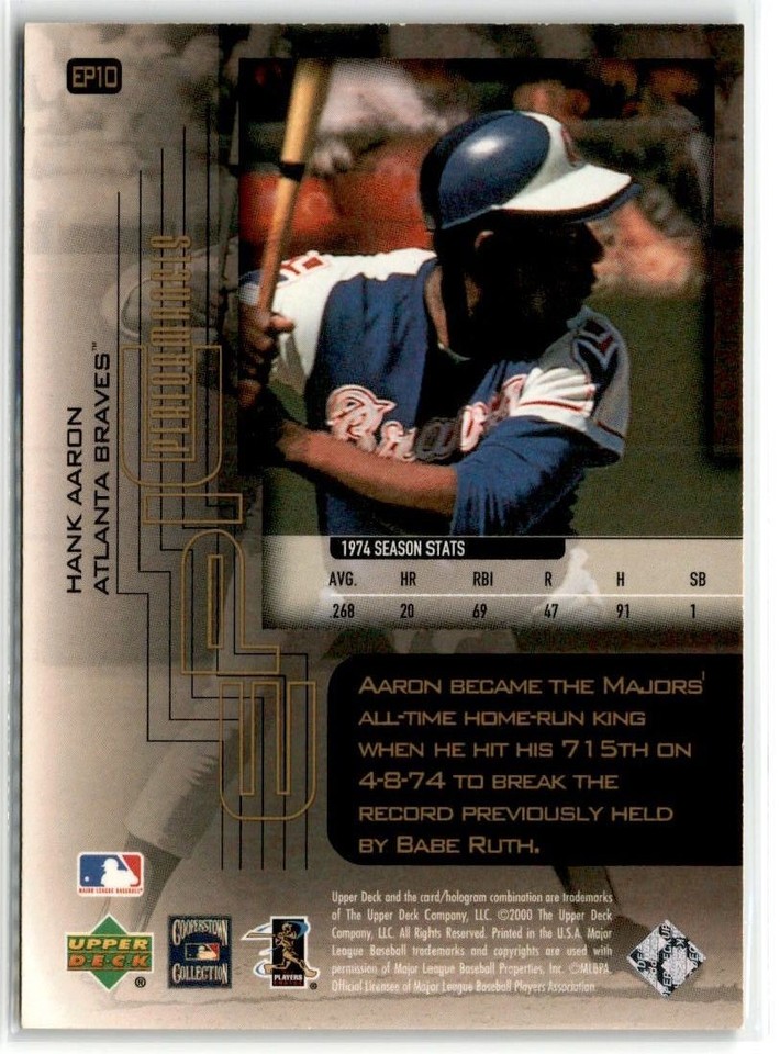 Hank Aaron Atlanta Braves 2000 Upper Deck Hitter's Club Epic ...