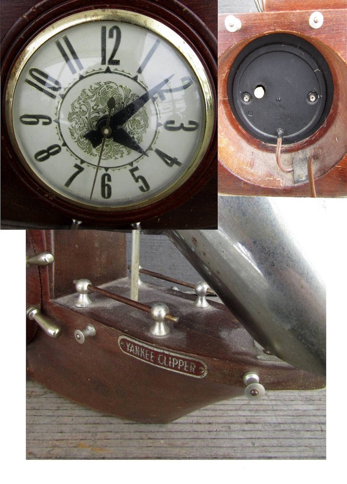 OLD YANKEE CLIPPER WOOD w/ CHROME SAILS SHIP CLOCK w/ LANSHIRE CLOCK ...