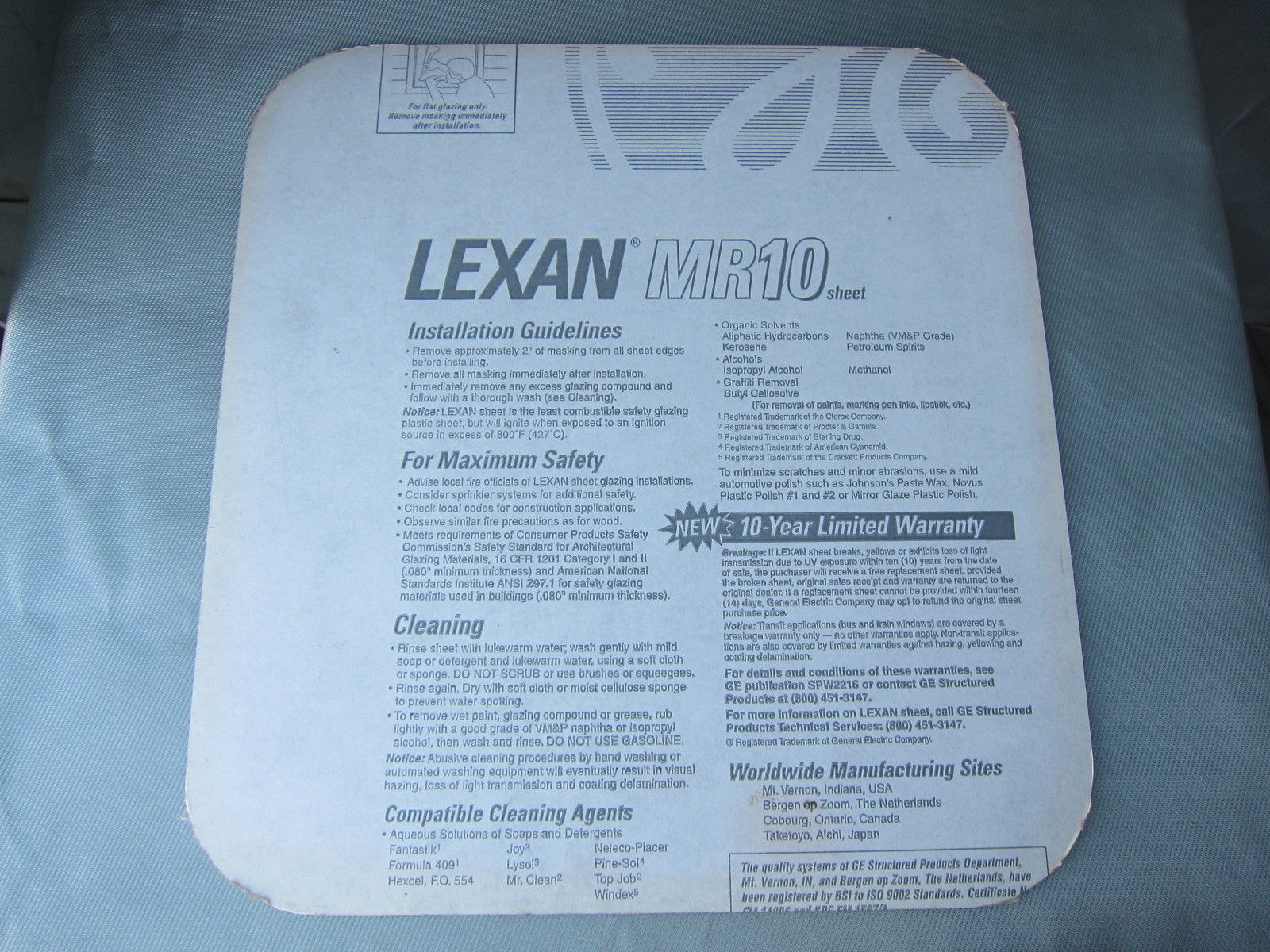 Lexan MR10 Abrasion Resistant Solar Gray Polycarbonate Sheet 1/4" X 21 ...