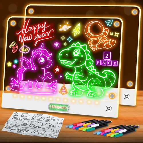2 Pack Rechargeable LED Drawing Board for Kids with Tracing Pages, Lumi ...