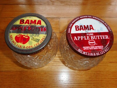 Lot of 2 Vintage BAMA Apple Butter Quilted Jars w/ Lids ~Borden AL | eBay