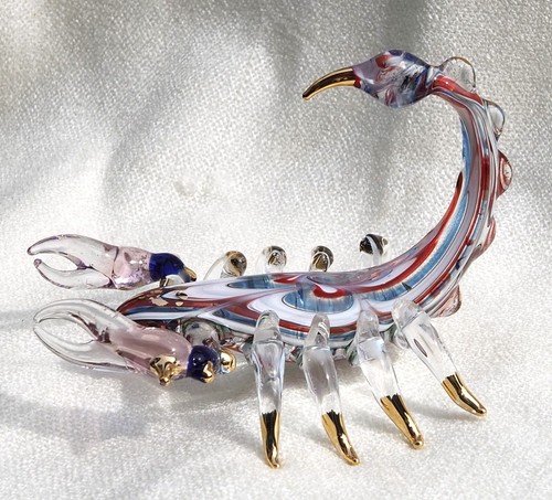 Blue Maroon SCORPION hand blown art glass figure 4 inch gold trim ...