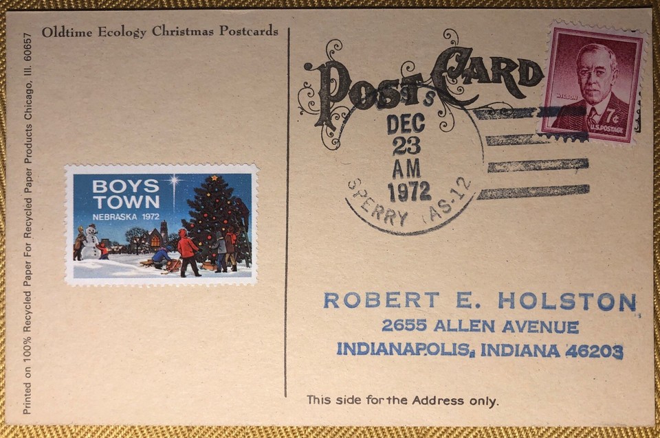 Postcard Reproduction 1905 Merry Christmas Card With 2 Kids And Snowman ...