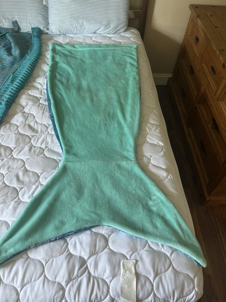 Justice Girl's Aqua Blue Flip Sequin Mermaid Tail Fleece Blanket Sleep ...