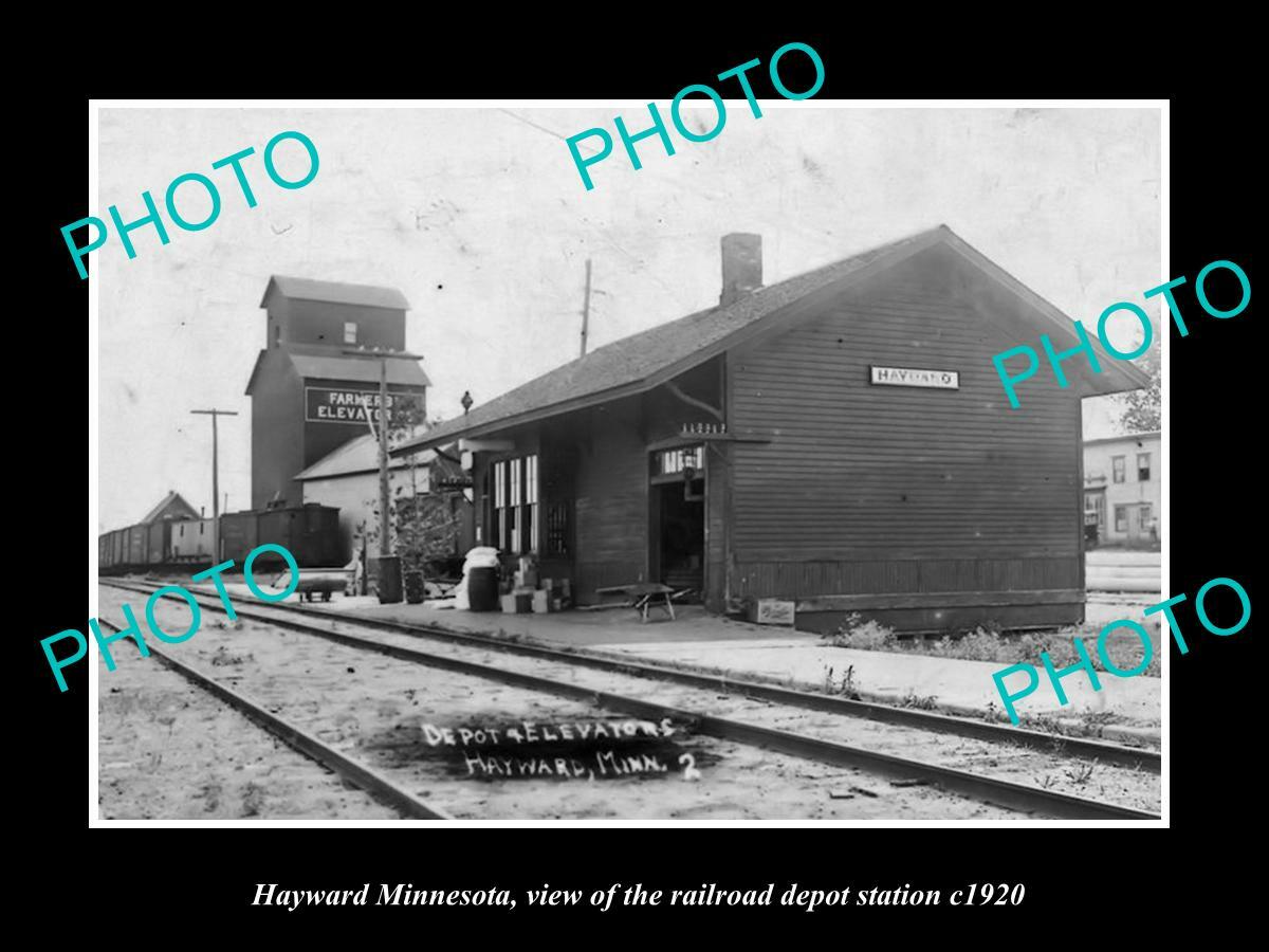 OLD POSTCARD SIZE PHOTO OF HAYWARD MINNESOTA THE RAILROAD DEPOT STATION ...