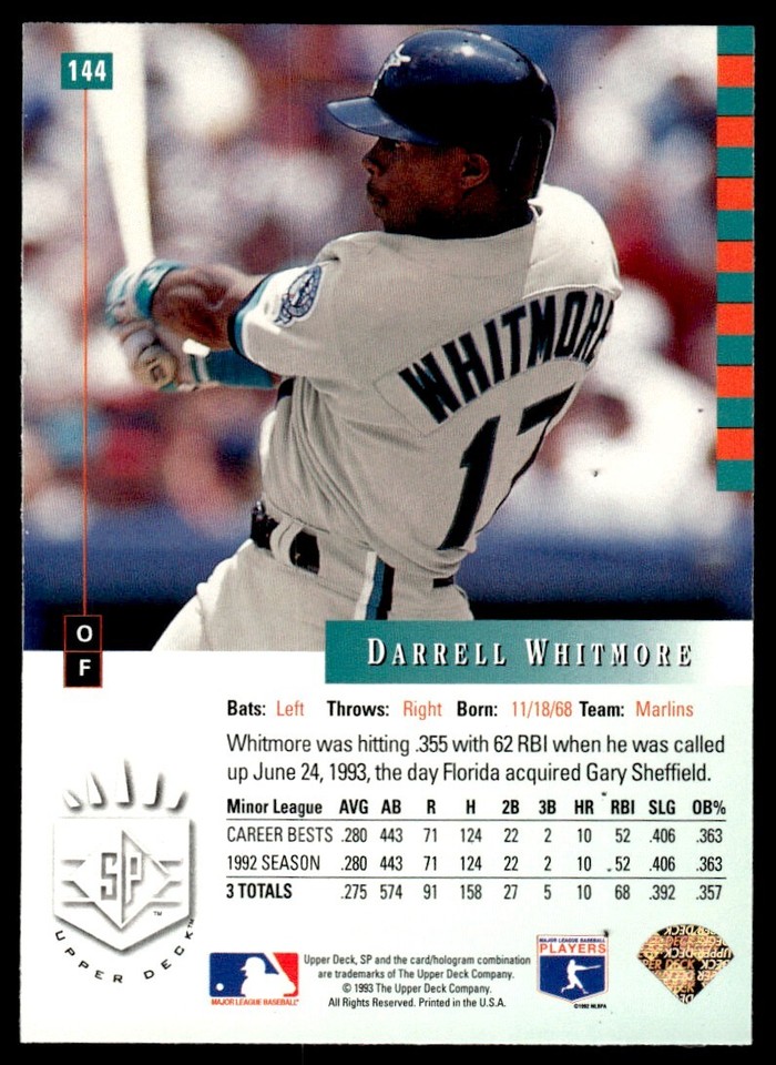 1993 SP #144 Darrell Whitmore Rookie Florida Marlins | eBay