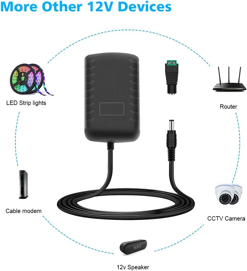12V LED Strip Power Supply, 2A 24W Power Adapter, 12V Power Supply for ...