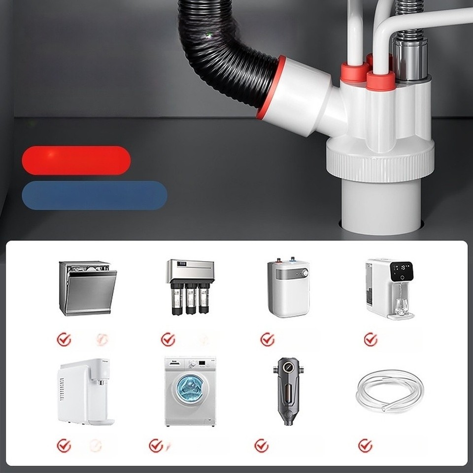 5 Way ABS Drain Pipe Splitter for Kitchen Sink 90 Degree Opening Clog ...