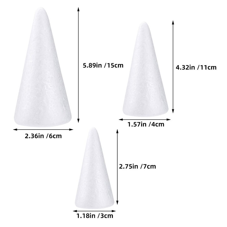 12Pcs White Foam Craft Cones for DIY Projects Cone Shaped for Event ...