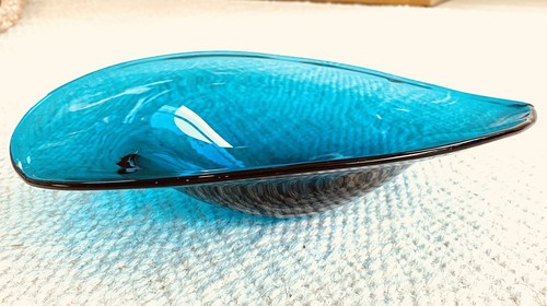 Blenko #955M Asymmetrical Peacock Blue Teal Glass Console Table Bowl 11 ...