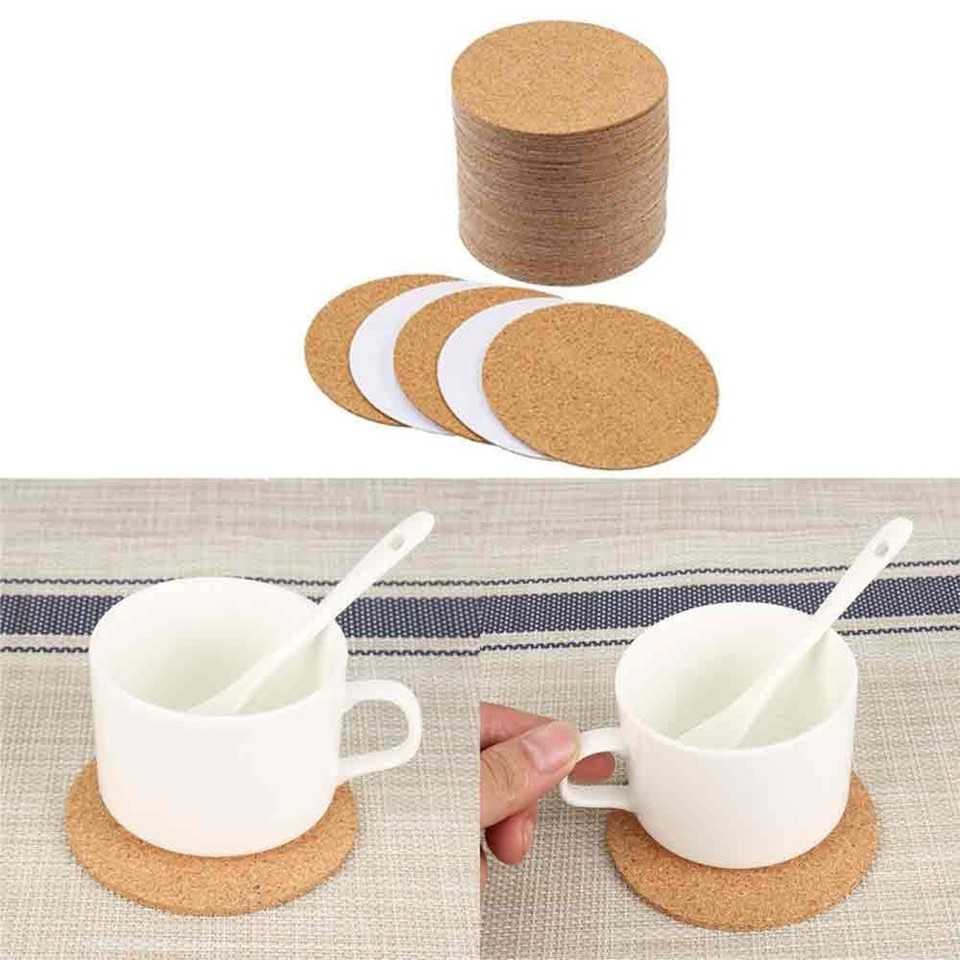Cup Pad Cork Coaster 10Pcs Cork Mat Drink Round Self-adhesive Tea Tool ...
