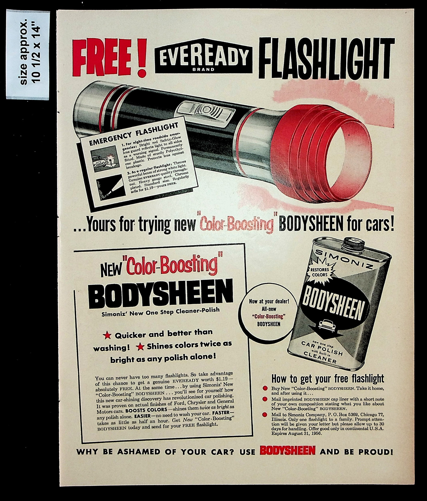 1956 Eveready Flashlight Emergency Bodysheen Cars Polish Vintage Print ...