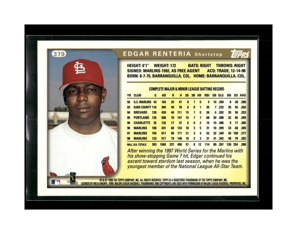 1999 Topps Edgar Renteria #379 St. Louis Cardinals Baseball Card | eBay