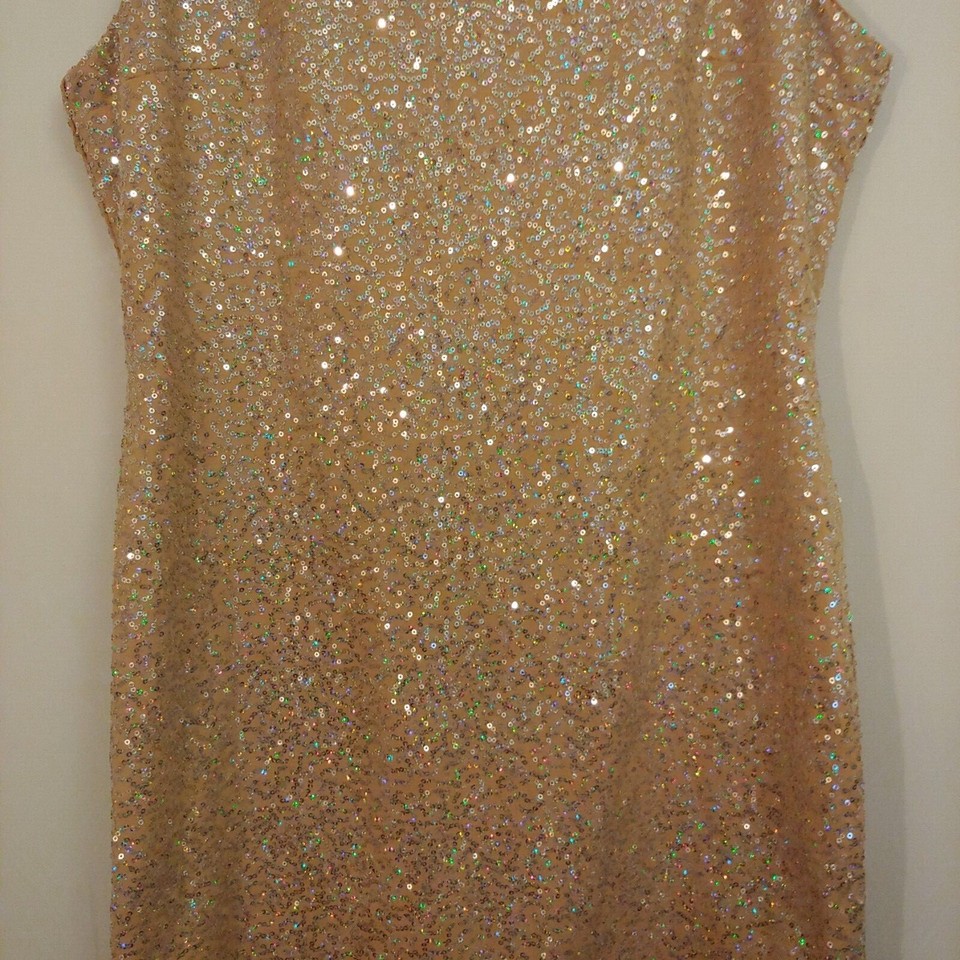 Venus sparkly silver sequin knee length camel color dress XL | eBay