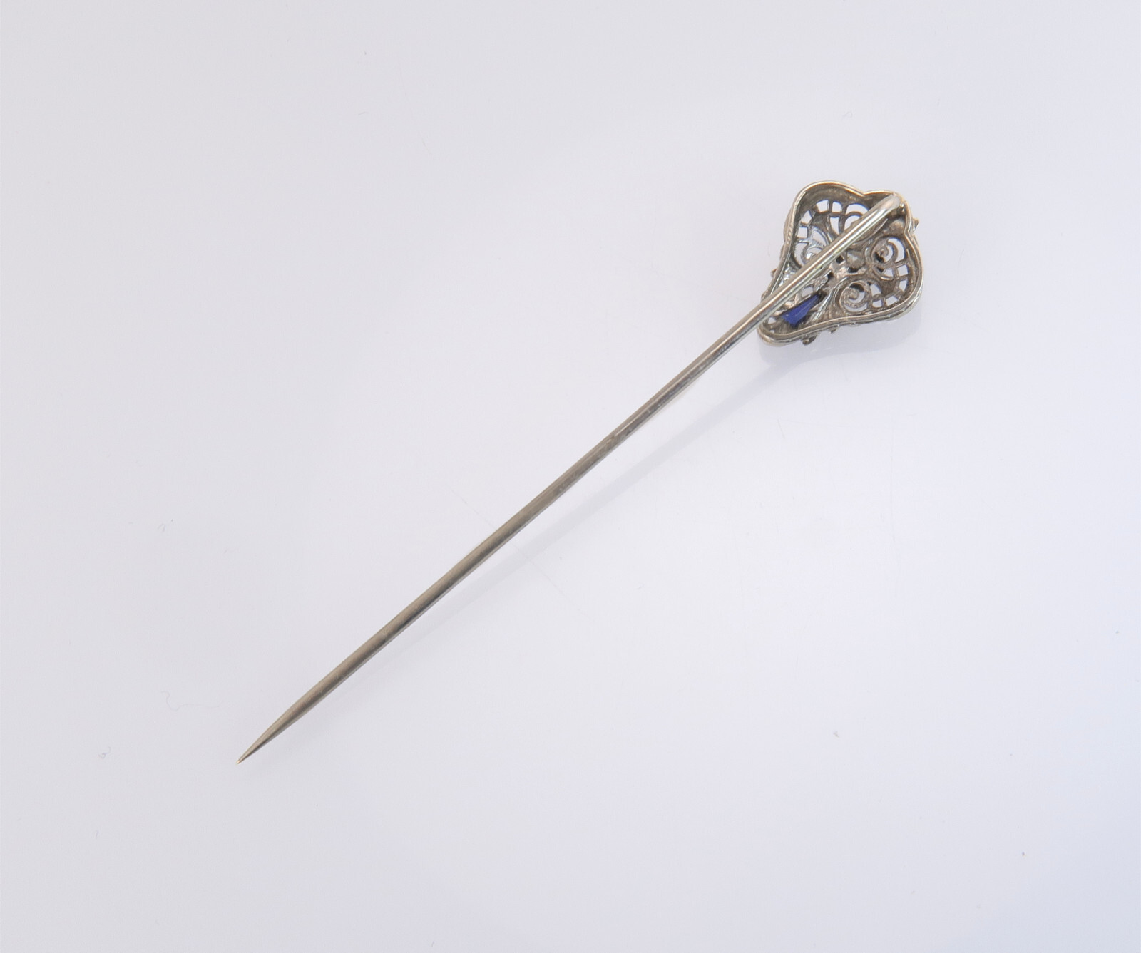 Antique Estate 14K White Gold Genuine Diamond & Sapphire Art Deco Stick ...