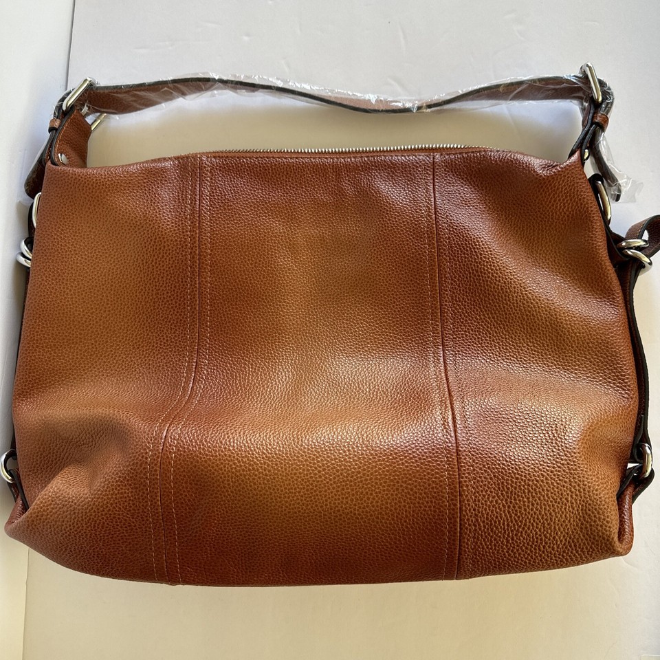 HESHE Tan Pebble Leather Tote Satchel Handbag Purse | eBay