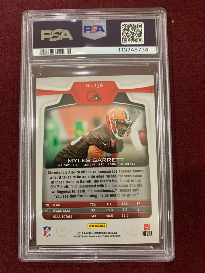 Myles Garrett 2017 Panini Certified Rookie Card RC 336/999 PSA 10 Gem ...