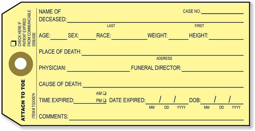 50 Coroner Toe Tags. Morgue and Funeral Toe Identification Tags Are ...