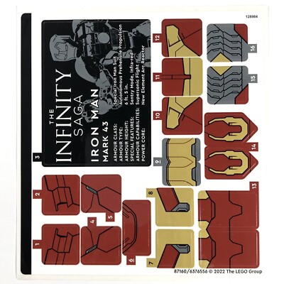 LEGO STICKER SHEET 76206 Iron Man Figure The Infinity Saga Marvel ...