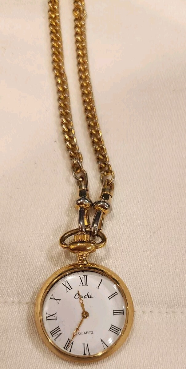 Vintage Carolee Gold-Tone Pocket Watch with Chain Nec… - Gem
