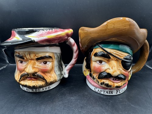 Set of 2 60's Vtg Ceramic Toby Pirate Mugs Capt Flood & Blackbeard | eBay