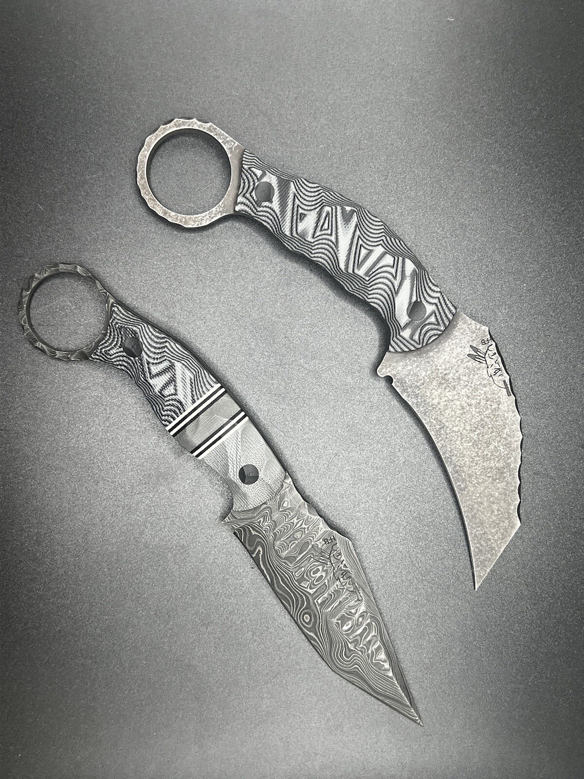 Half Face Blades Mini Bleeding Heart Tomahawk & Damascus Ring Tanto ...