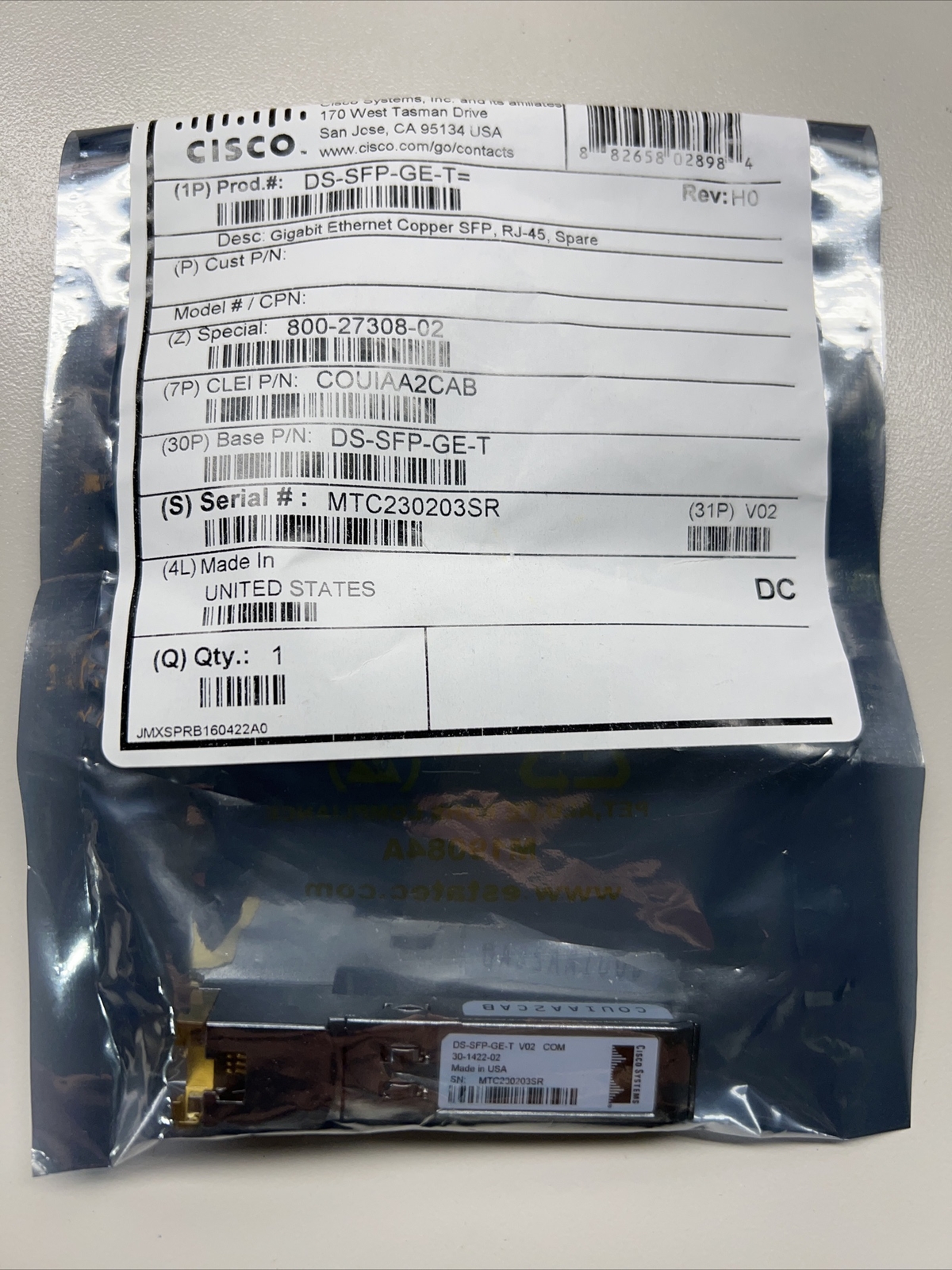 *Sealed* *Original* Cisco Gigabit Ethernet Copper SFP MFG.PART: DS-SFP ...