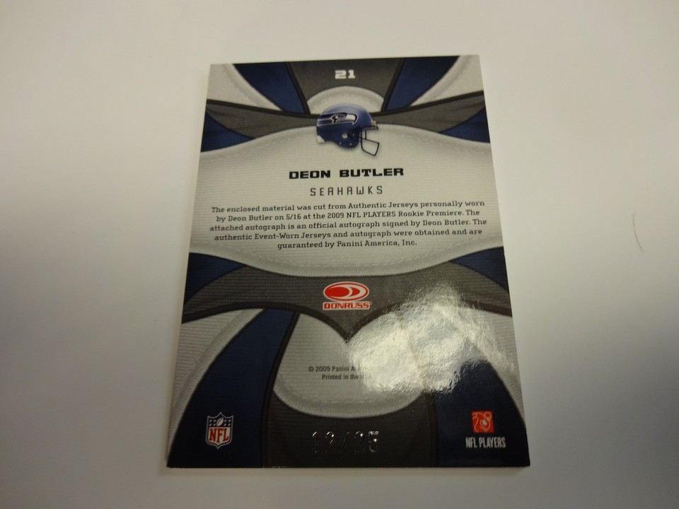 2009 Leaf Certified Deon Butler Fabric Of The Game Auto/Patch Card #21 ...