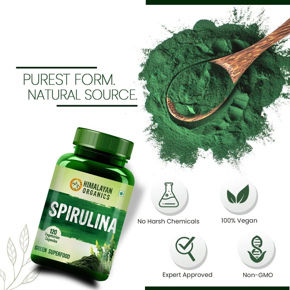 Himalayan Organics Spirulina 2000mg Supplement 120 Capsules Fast ...