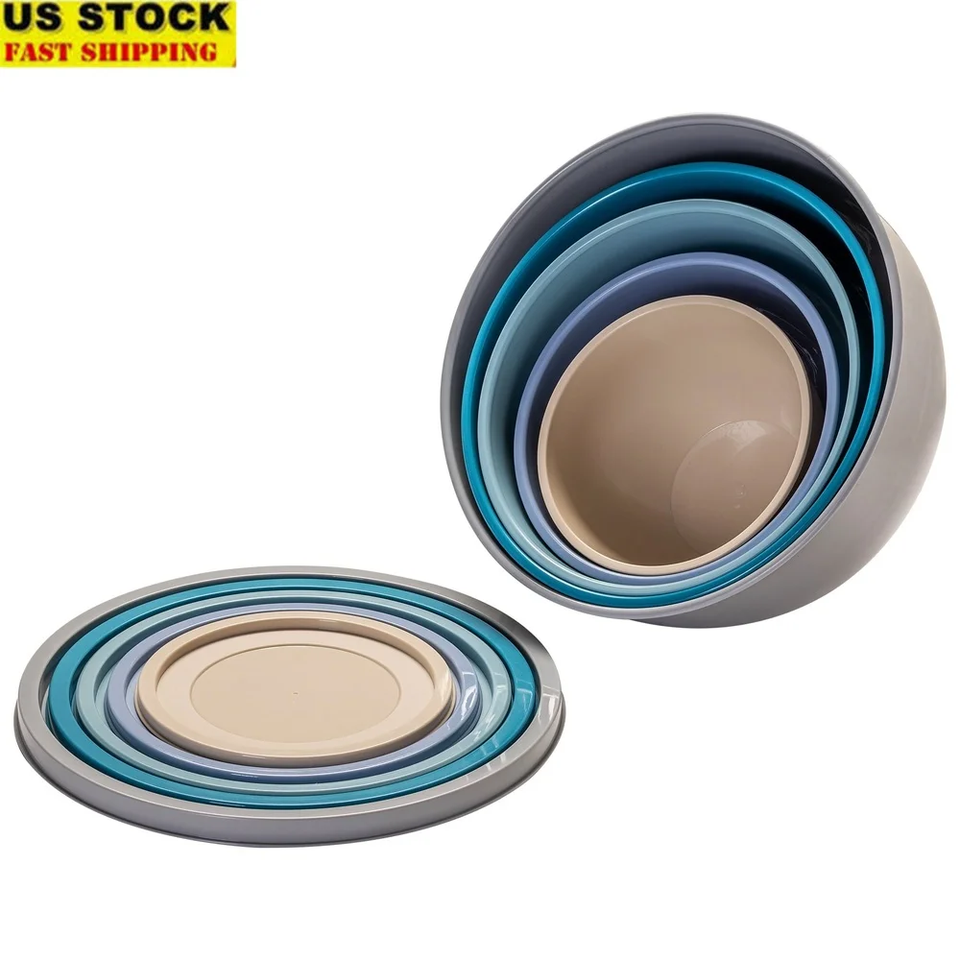 Nonslip Nesting Plastic Mixing Bowls Set with Lids 10 Pieces Assorted ...