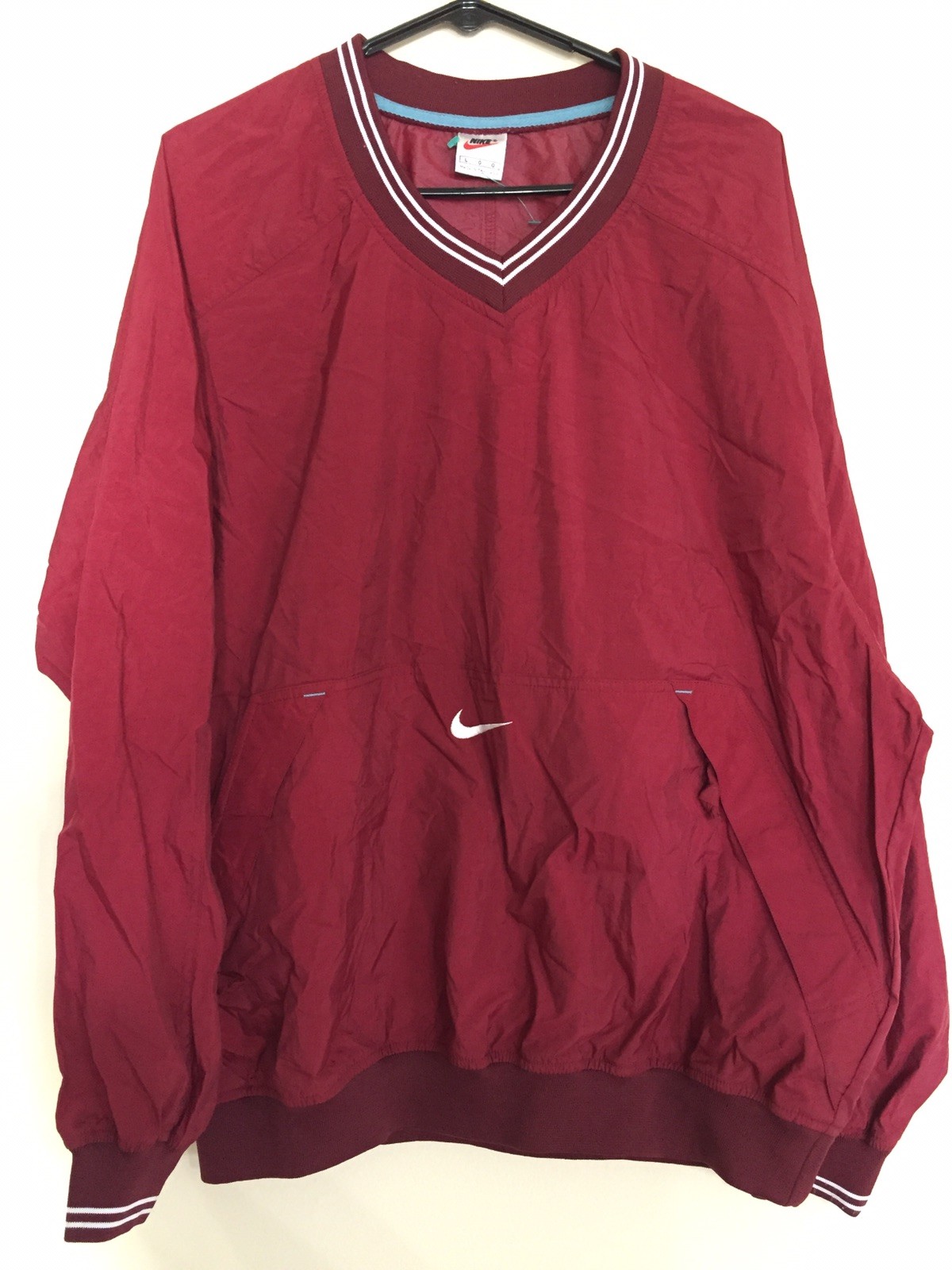 VINTAGE 90’s NIKE Crimson Red Pullover Windbreaker Front Pockets Mens ...