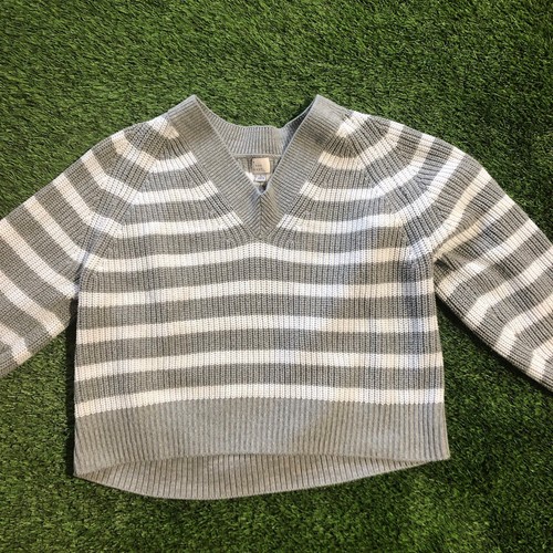 A New Day Sweater gray white L Striped Crewneck Long Sleeve Preppy | eBay