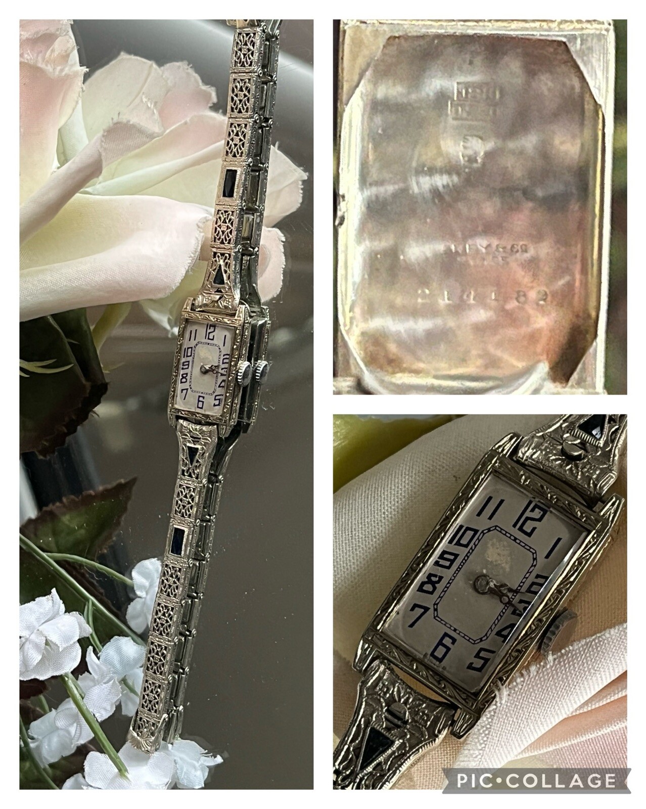 1920’s Ladies Art Deco 18K Frey Watch~ Filigree Sapp… - Gem