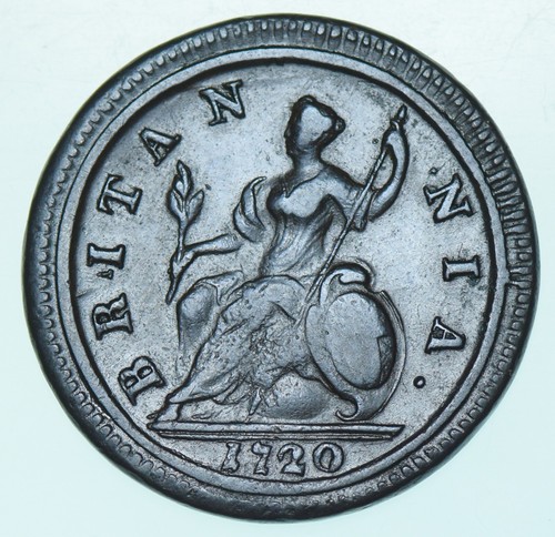 RARE 1720 GEORGE I HALFPENNY 2ND ISSUE, EXTRA STOP BEFORE 2ND N ...