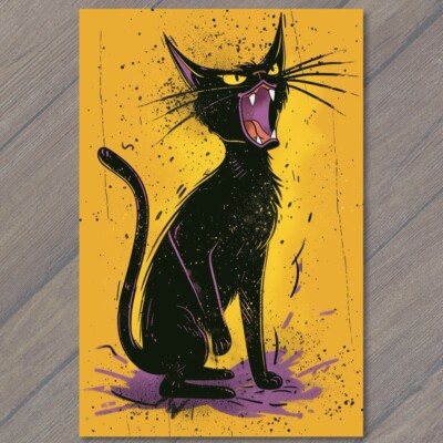 5x7" Black Cat Angry Weird Creepy Pet Unusual Cute Scary Strange Fun ...