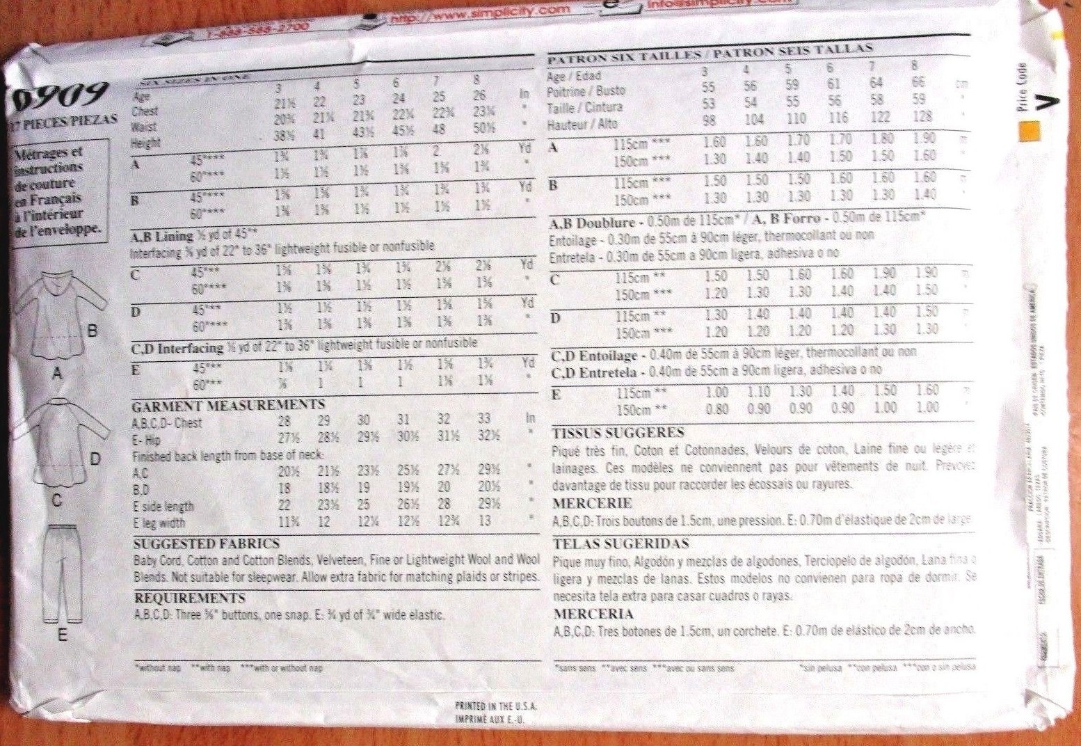 New Look sewing pattern girl's slack's & long sleeve top no. 6909 sizes ...