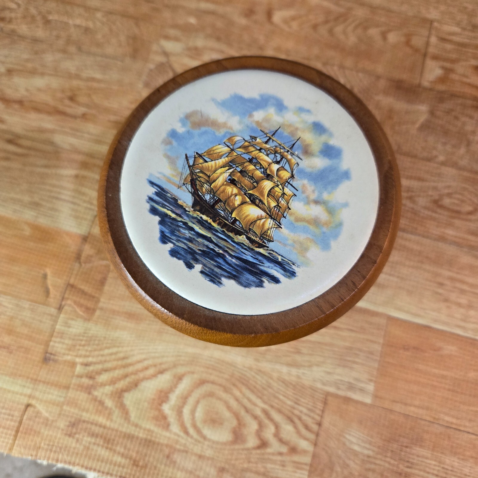 Vintage Aztec Ribbed dark Glass Tobacco Humidor Jar with Wood Ship Lid ...